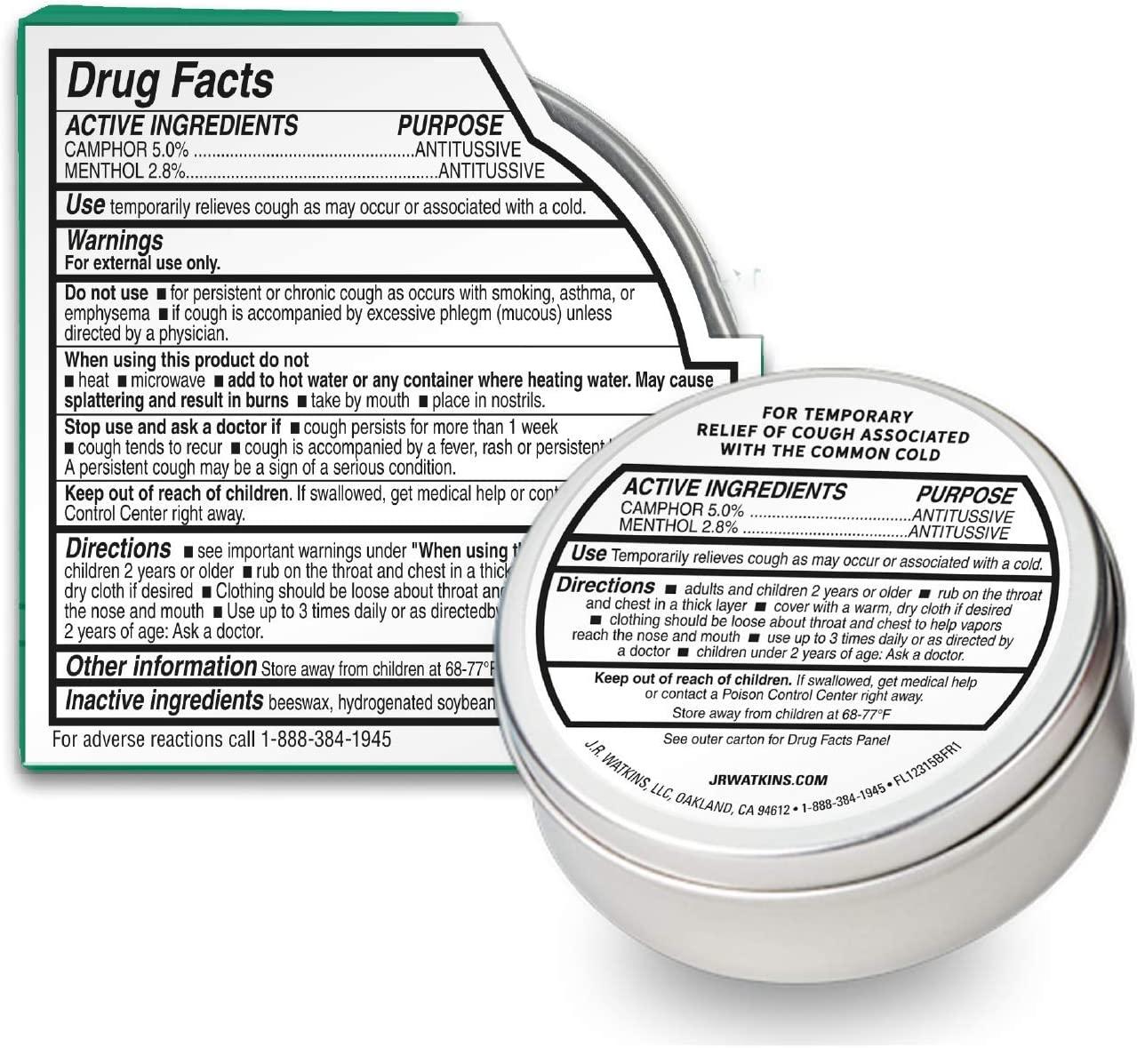 J.R. Watkins Natural Menthol Camphor Chest Rub - 2.1oz - USA Made ...