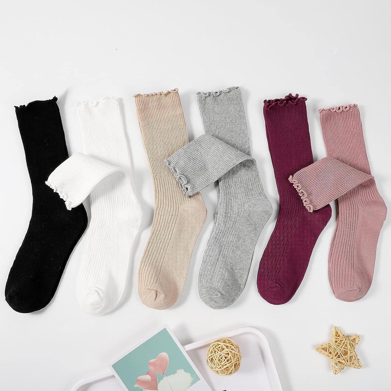 BOOPH 6 Pairs Girls Ruffle Socks - Kids Slouch Crew Socks, Ages 7-10 ...