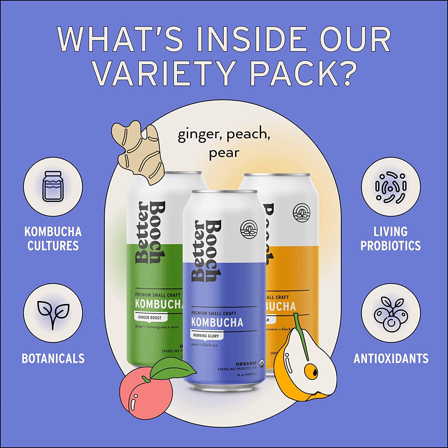 Better Booch Organic Kombucha Variety Pack - Probiotic Rich Sparkling ...