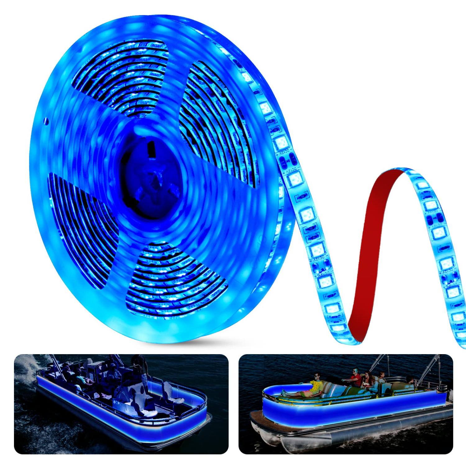 JUIOHAKY Marine LED Strip Lights 16.4ft Blue - Waterproof Boat Deck ...