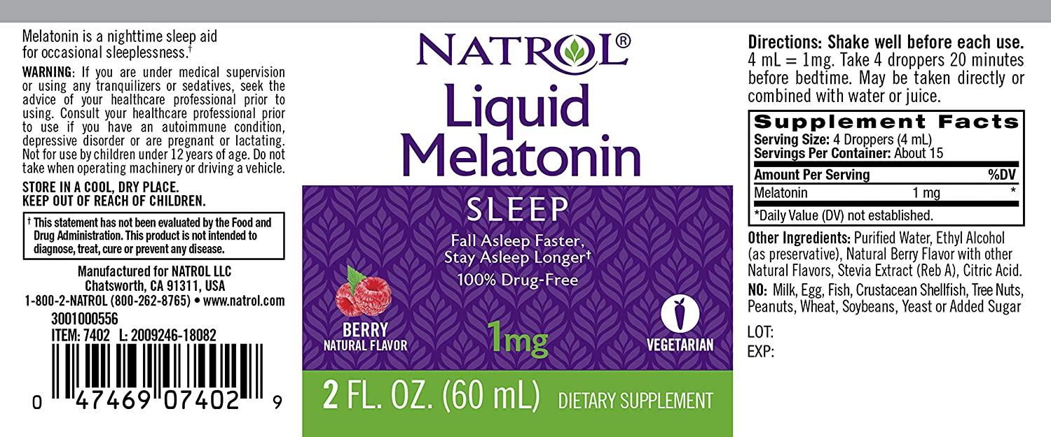Natrol Liquid Melatonin Tincture - 1mg Berry Flavor, Fast Absorption ...