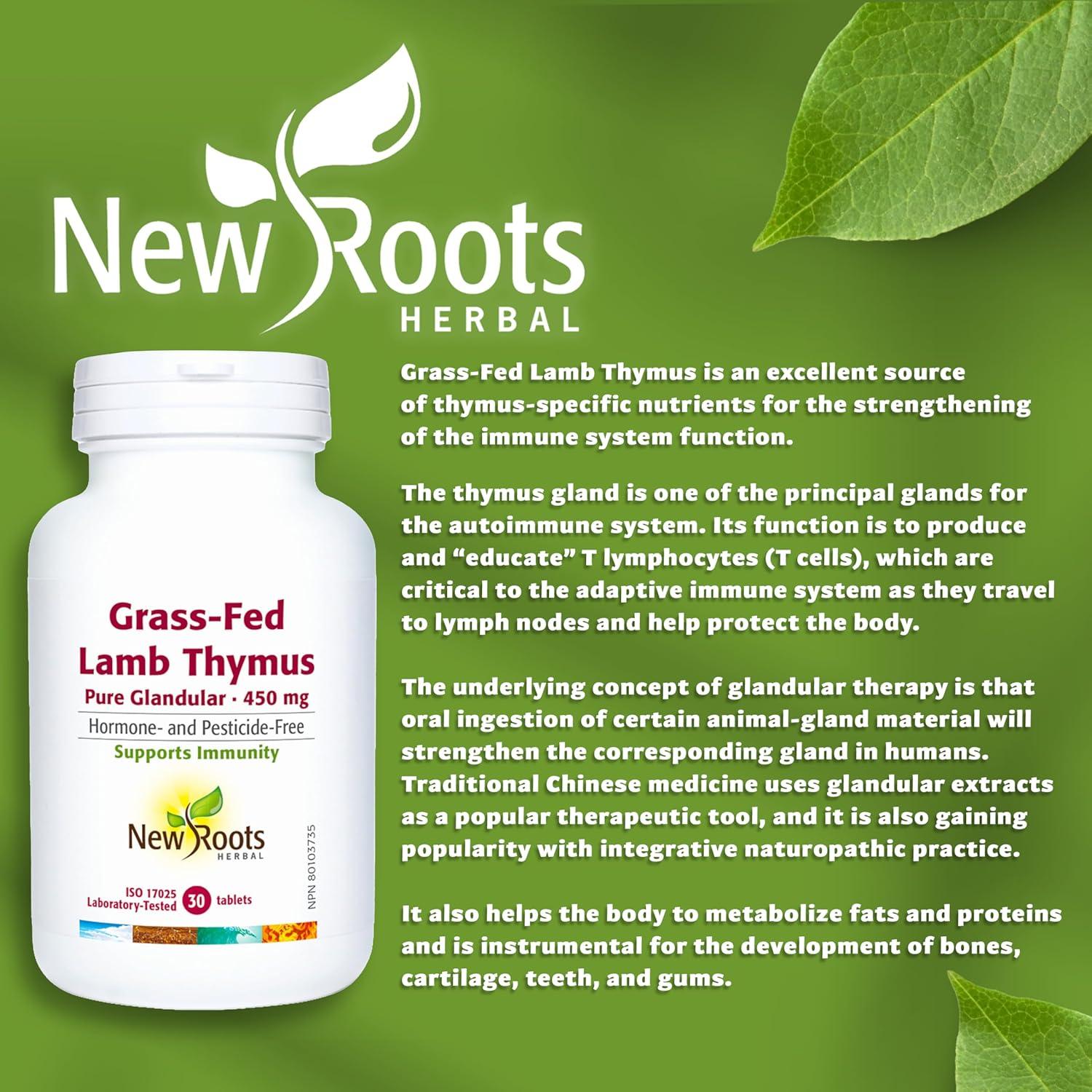 New Roots Herbal Grass-Fed Lamb Thymus Pure Glandular 450mg 30 Tablets ...