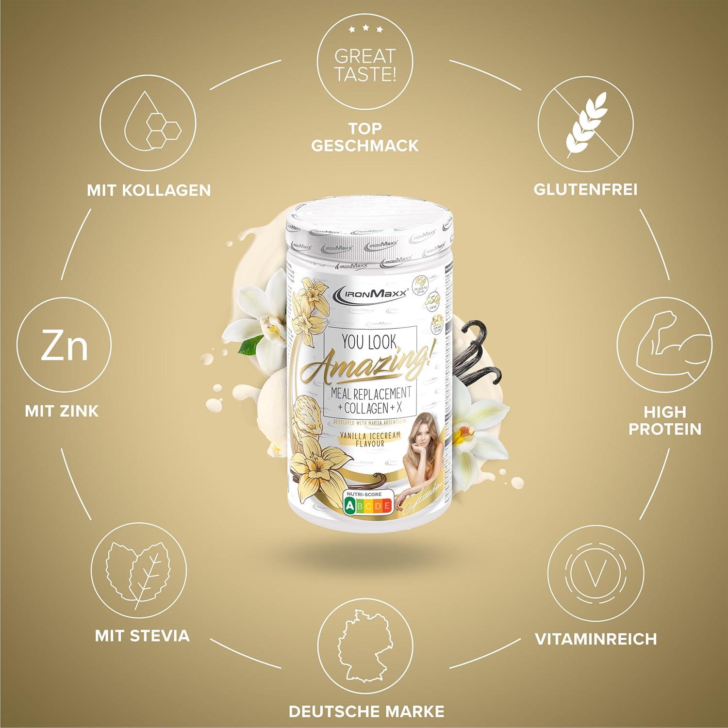 Ironmaxx Meal Replacement + Collagen X - Vanilla Ice Cream | High ...