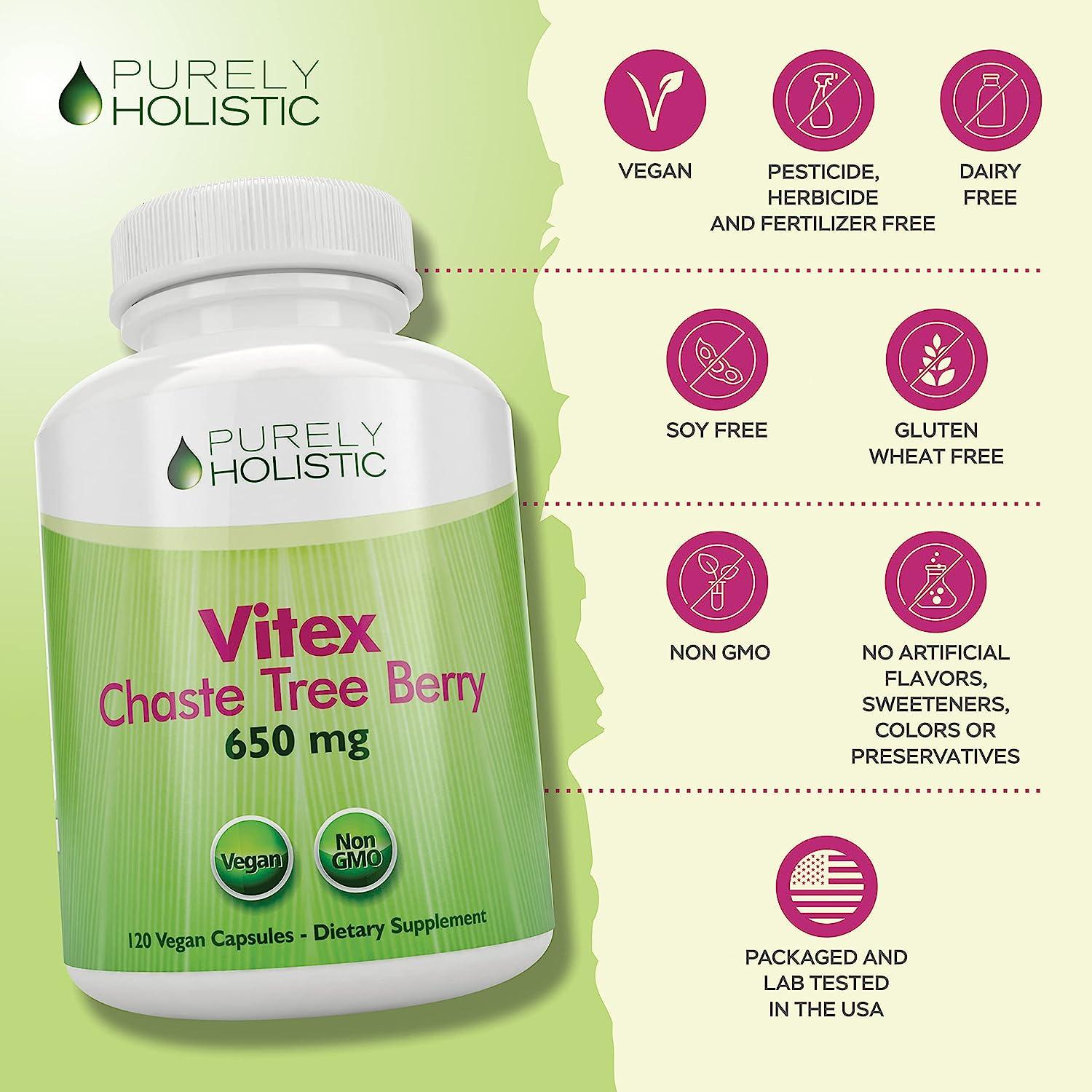 Chasteberry Vitex Supplement 650mg - 4 Month Supply - 120 Vegan ...