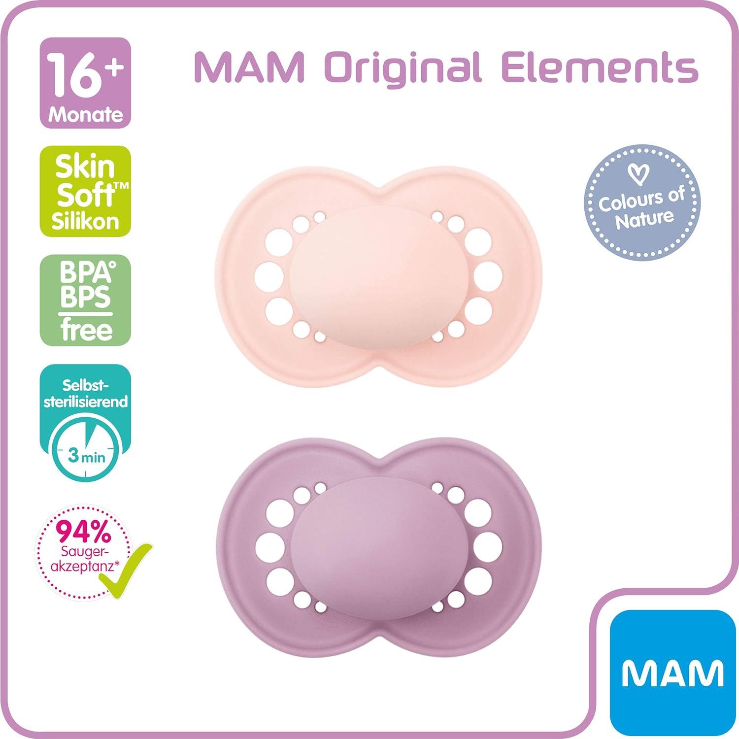 MAM Original Elements Pacifiers 2 Pack - Symmetrical Jaw-Friendly Baby ...