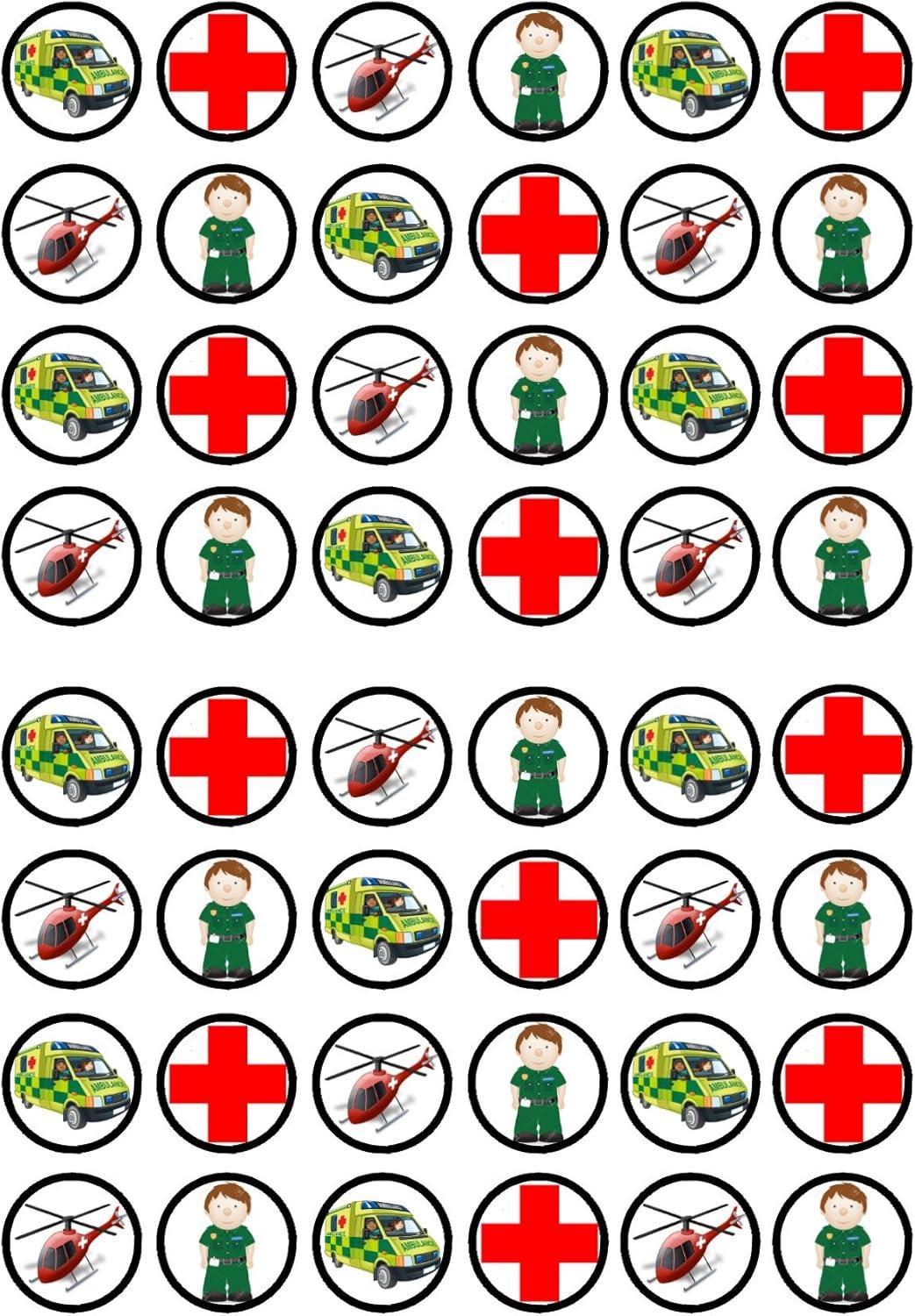 48 Ambulance Cupcake Toppers 3cm Paramedic Cupcake Toppers Mini Edible ...