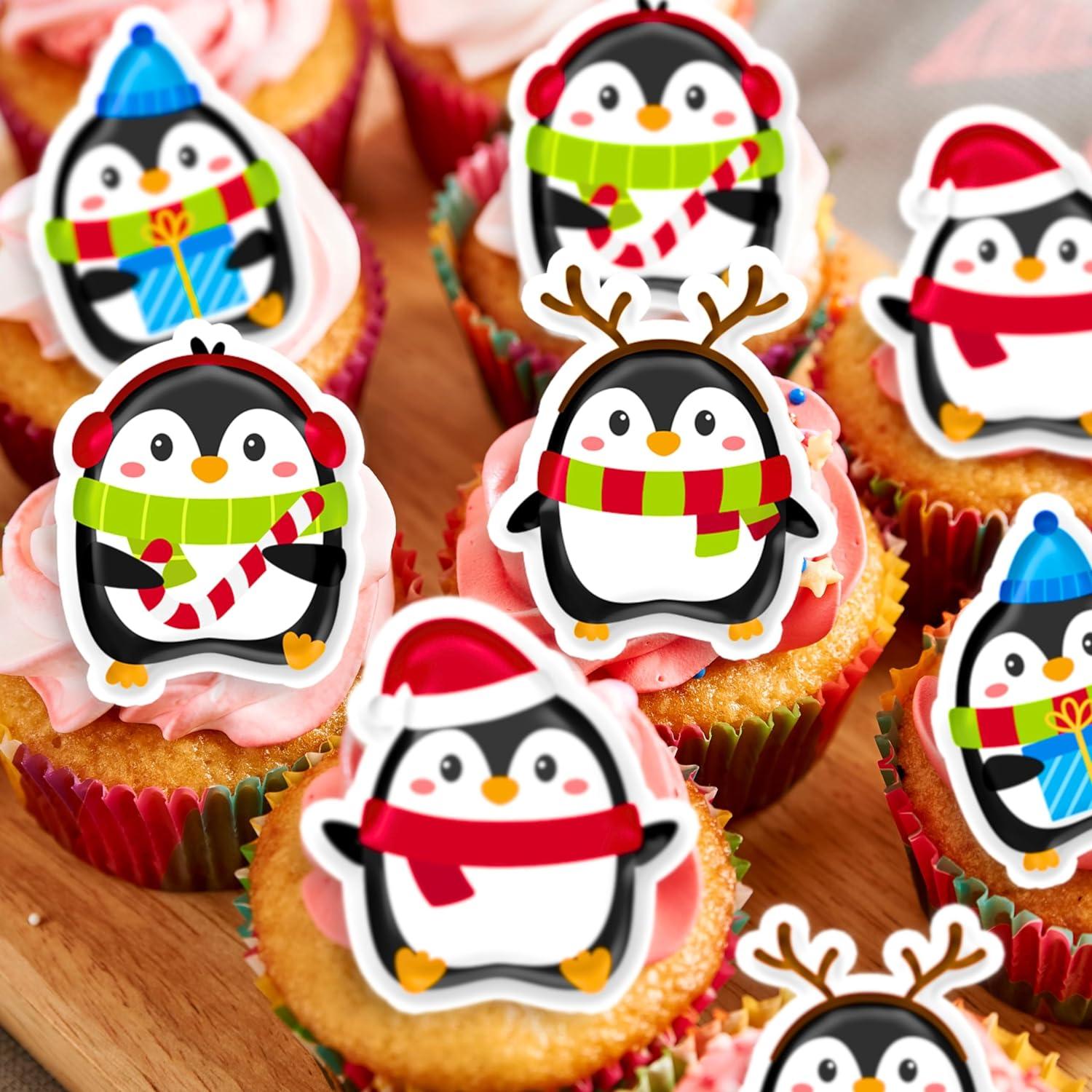 PRECUT Cute Penguin Cupcake Toppers Edible Penguin Cake Decorations ...