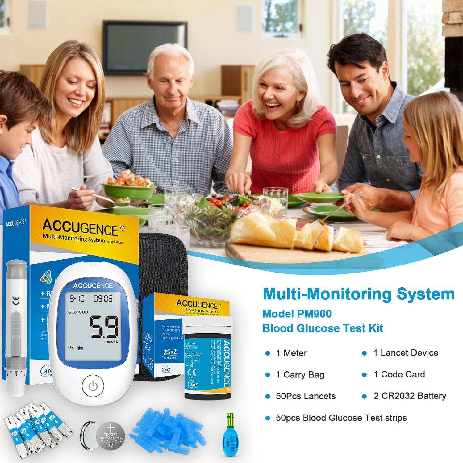 ACCUGENCE Home Blood Sugar Testing Kit - 3in1 Glucose Meter, 50 Strips ...