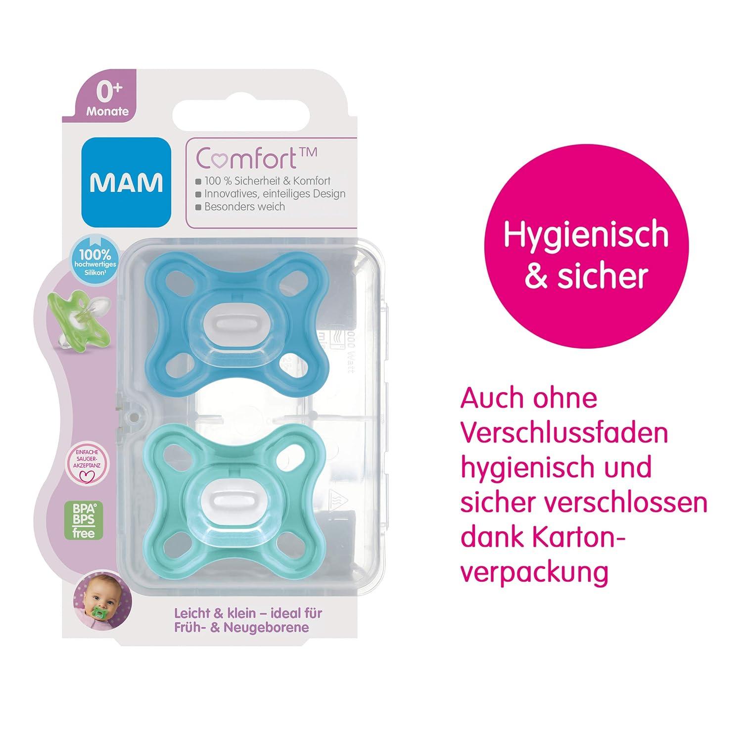 MAM Comfort Schnuller Set of 2 - 100% Silicone Pacifiers for Newborns ...