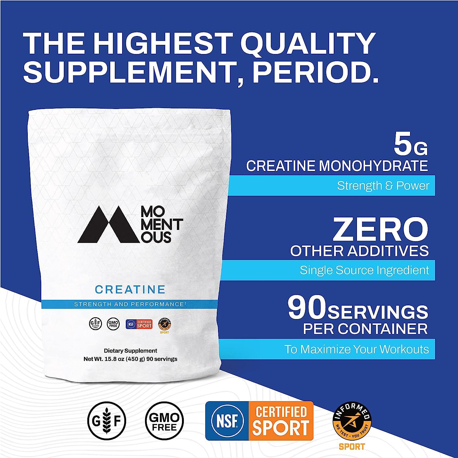 Momentous Creatine Monohydrate Powder - 90 Servings (5g Per Serving ...