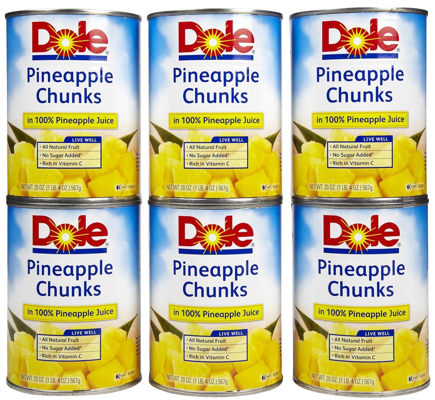 Dole Pineapple Chunks in 100% Juice 20 oz 6pk - Sweet and Juicy ...