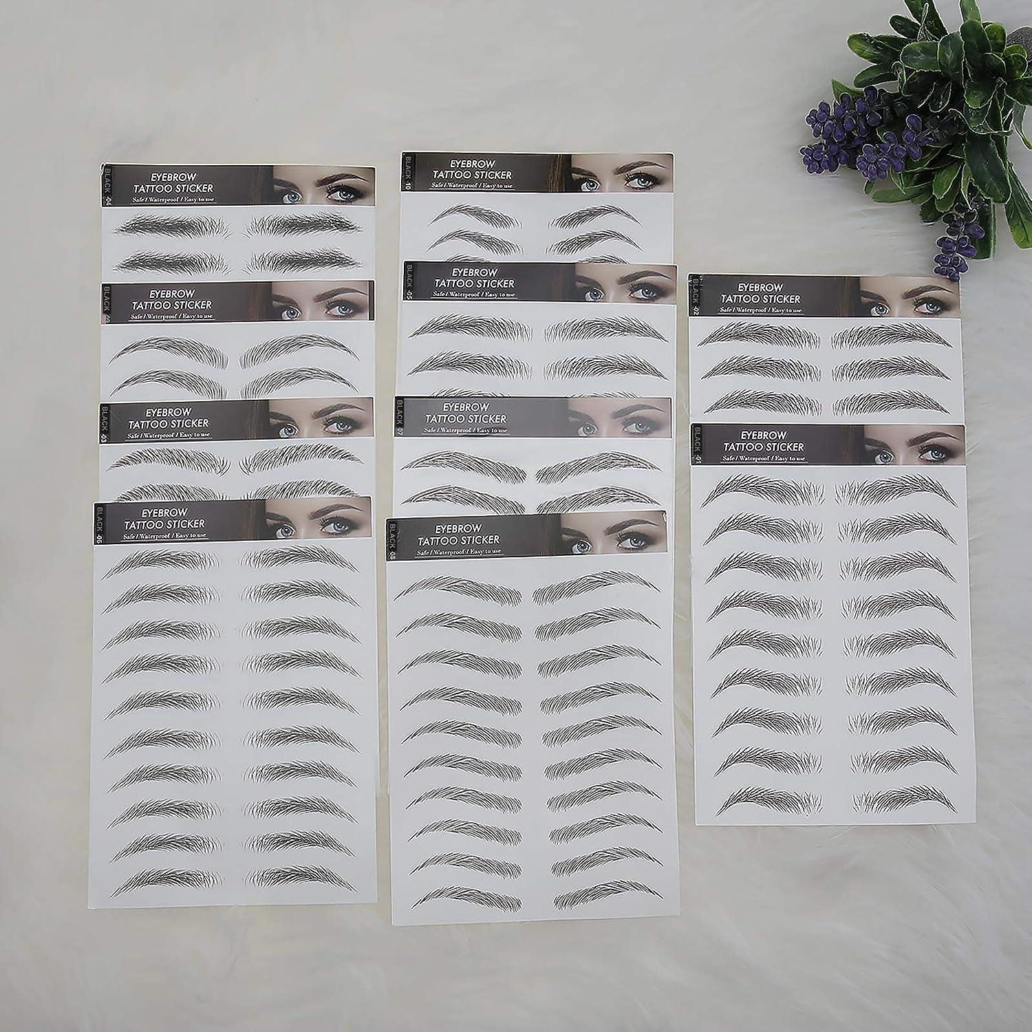 6D Black Eyebrow Stickers - Waterproof & Natural Tattoos - 10 Sheets ...