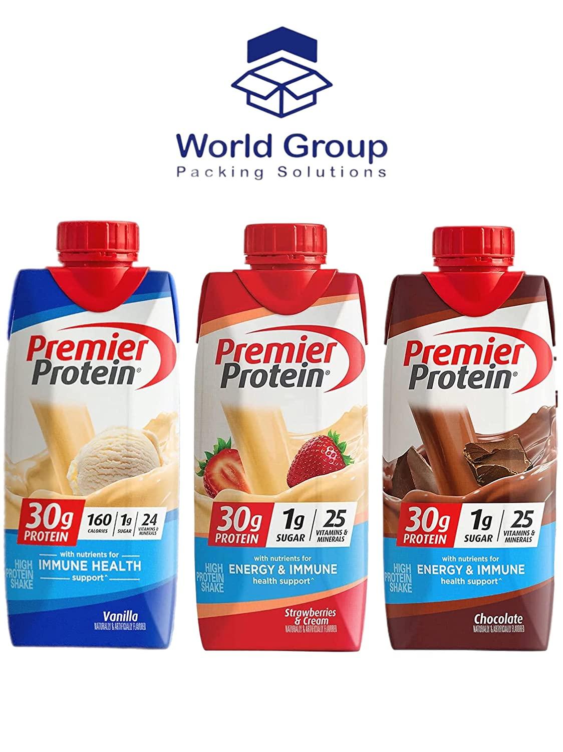 Premier Protein High Protein Shake Variety Pack 12pk - Strawberry Cream, Chocolate, Vanilla - 11 ...
