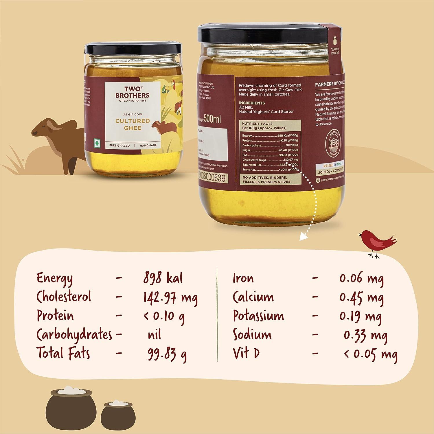 Two Brothers Organic Farms Grass Fed A2 Ghee 5.7Oz (150ml) | Gir Cow ...