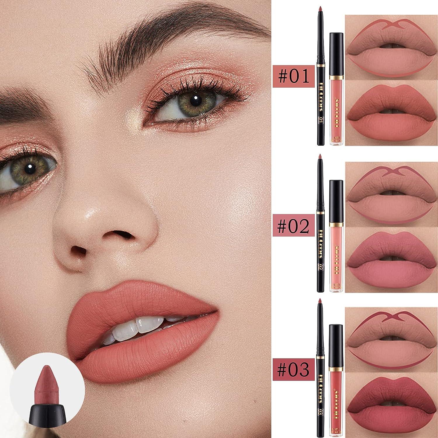 Nude Lip Liner and Lipstick Set for Black Women - 3 Matte Liquid ...