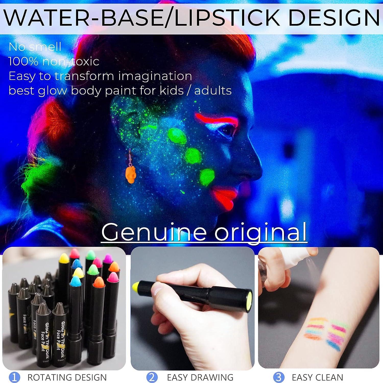 UV Blacklight Glow Face Paint Kit - 12 Neon Colors for Kids Halloween ...