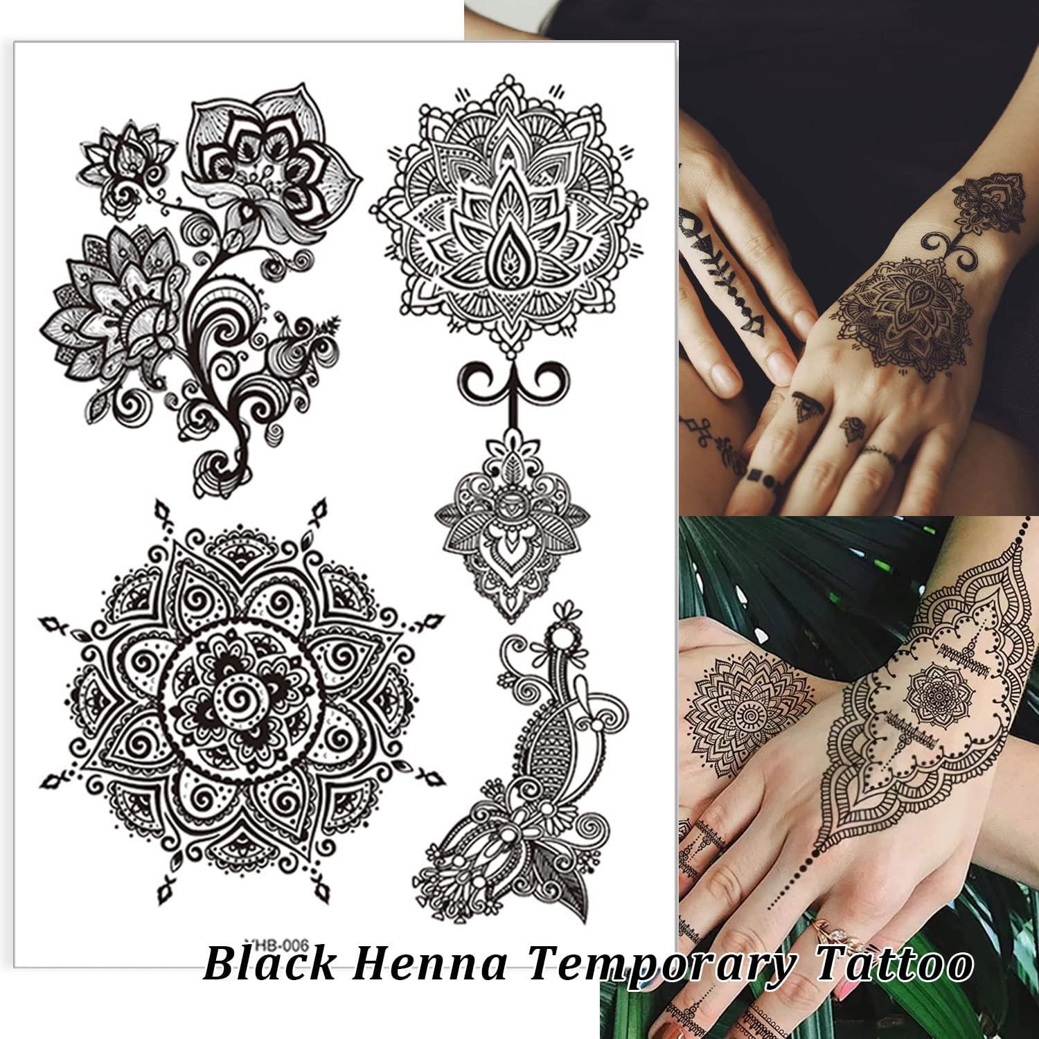 Black Henna Temporary Tattoo Stickers - Lace Pattern Body Art Design ...