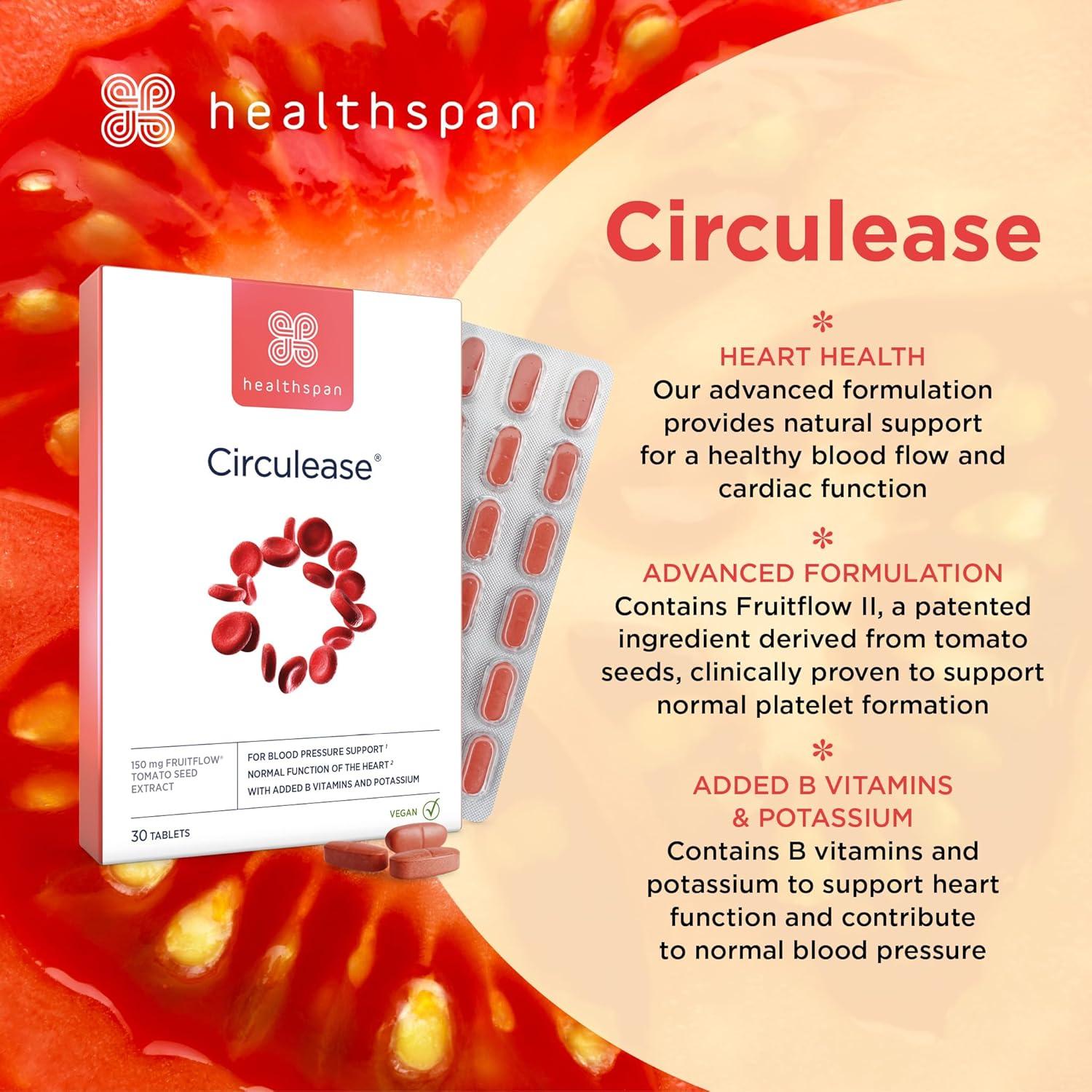 Healthspan Circulease with 150mg of Fruitflow (1 month supply ...