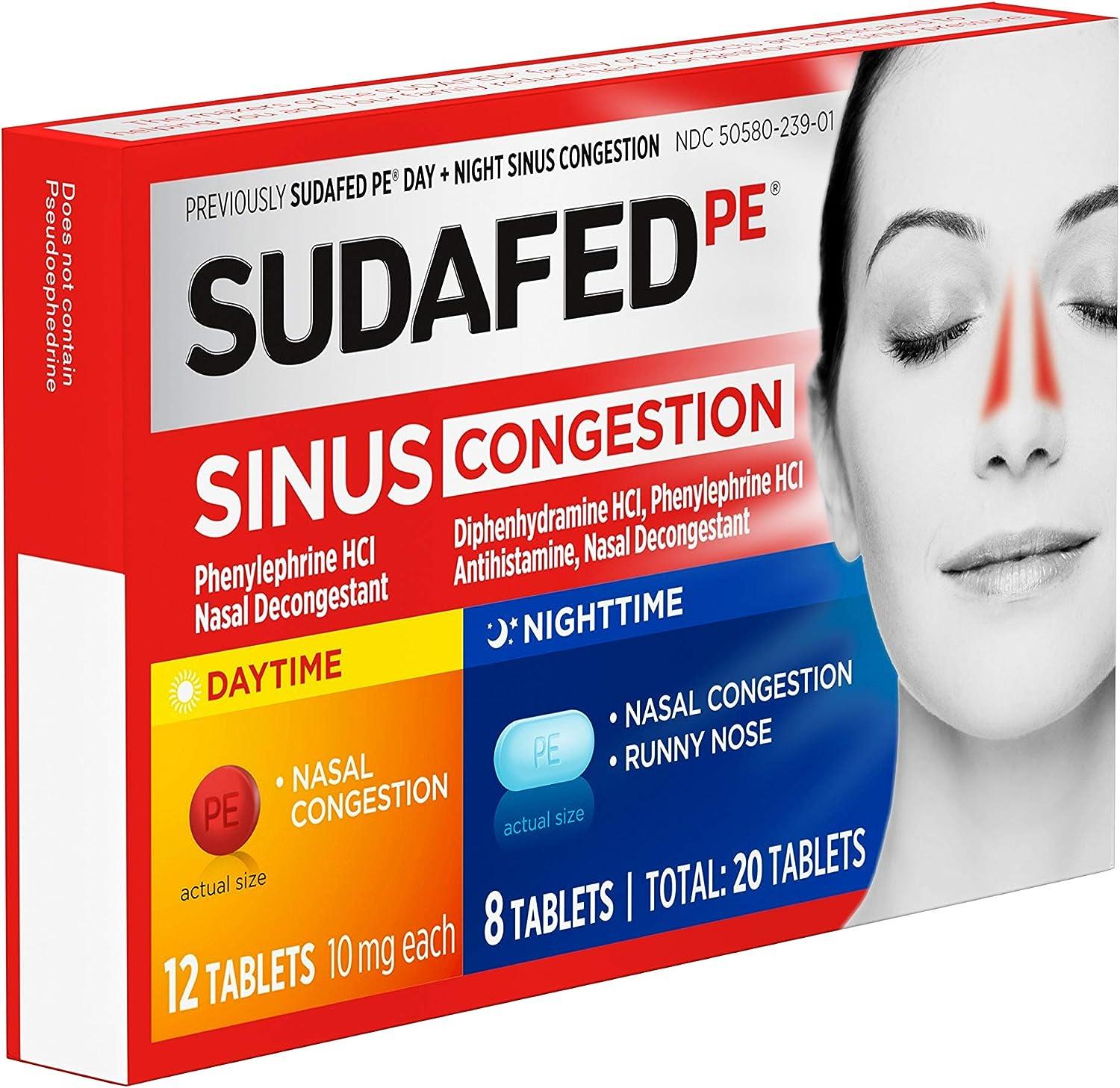 Sudafed PE Day and Night Sinus Pressure & Congestion Tablets 20 Count ...