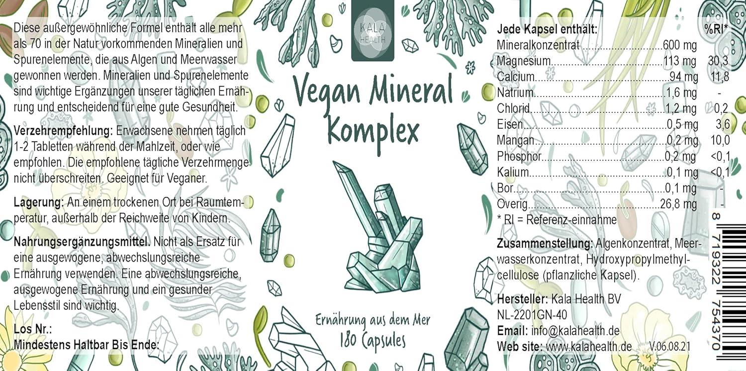 Kala Health Vegan Mineral Complex - 180 Capsules of Seaweed & Sea Water ...