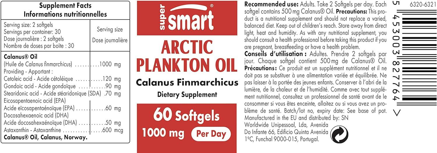 Supersmart Arctic Plankton Oil 500mg - Krill Oil with Omega-3 EPA DHA ...