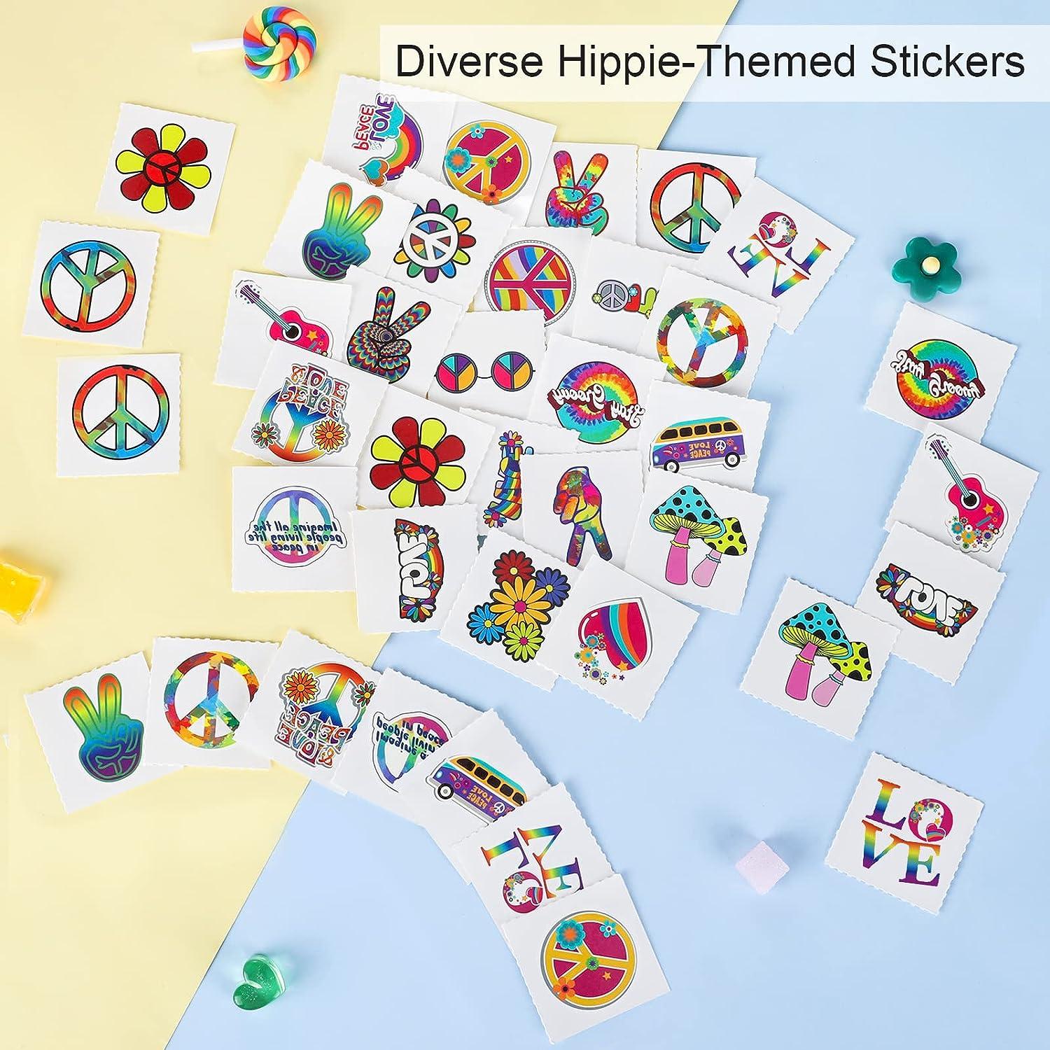 ADXCO 144-Piece Groovy Hippie Temporary Tattoos - Waterproof Love and ...