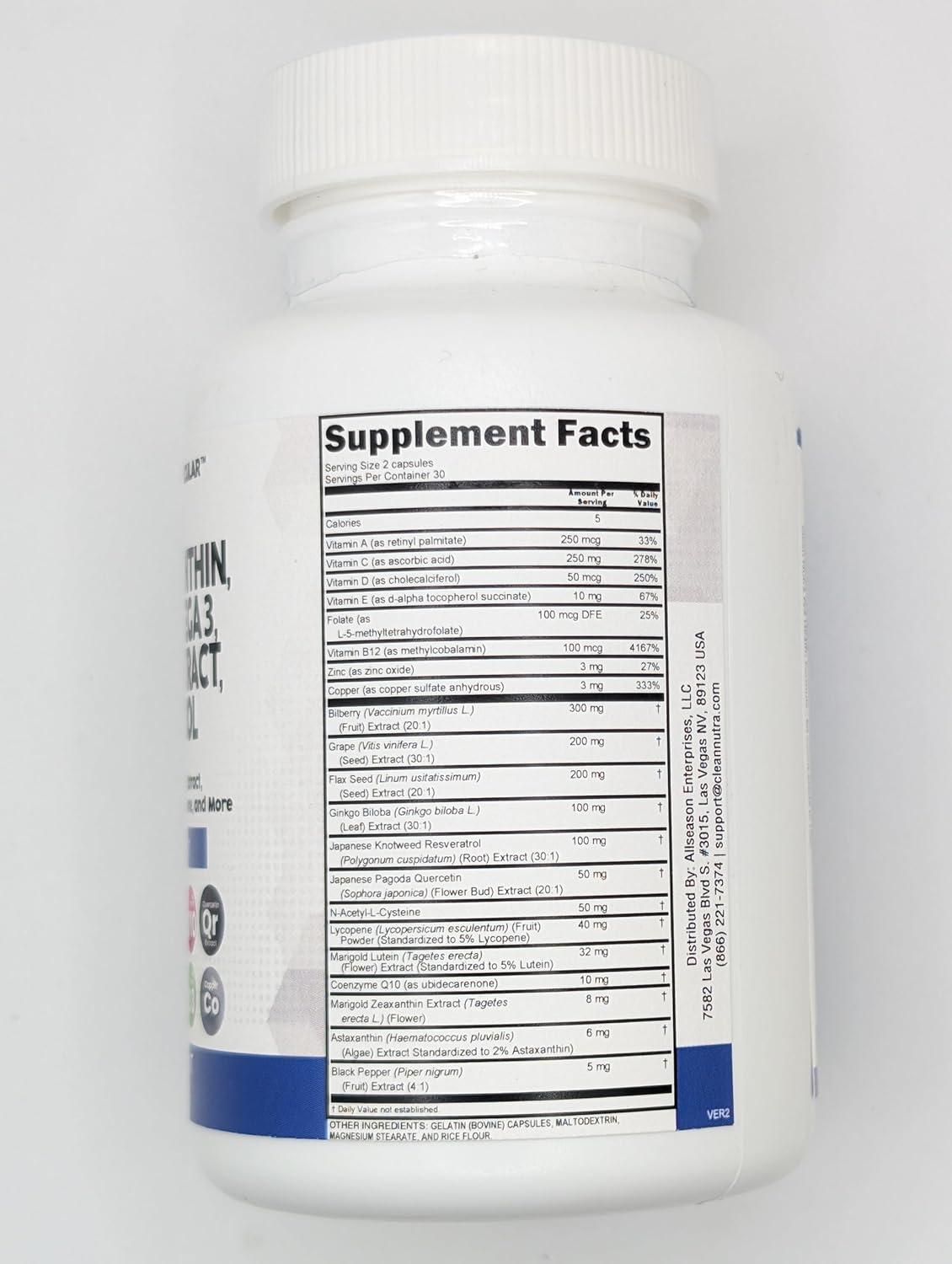 Clean Nutra Eye Vitamins with Bilberry Lutein and Zeaxanthin ...