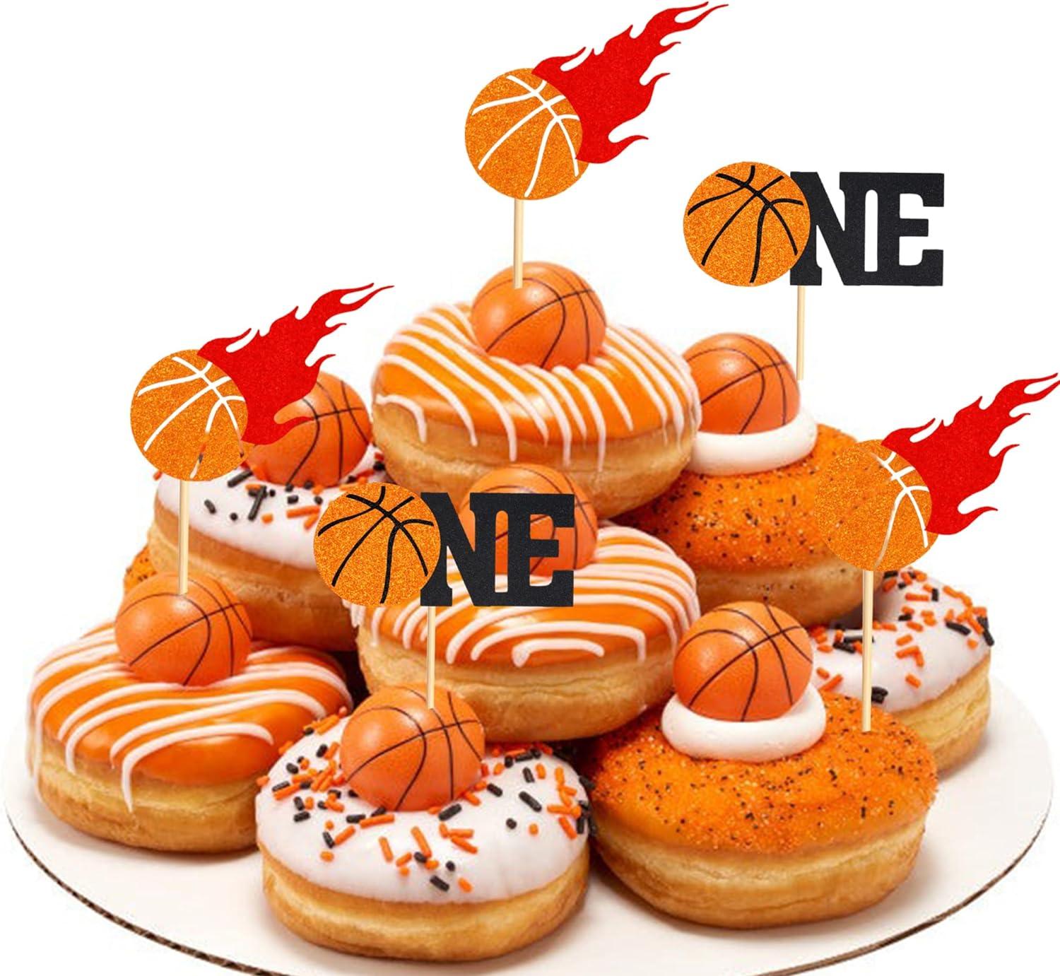 Arthsdite 24Pcs Basketball One Cupcake Toppers Basketball Themed First ...