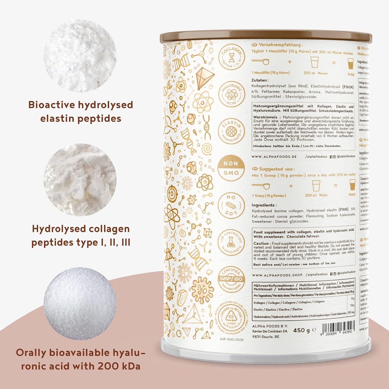 Alpha Foods Chocolate Collagen Powder with Hyaluronic Acid 450g - Amino ...