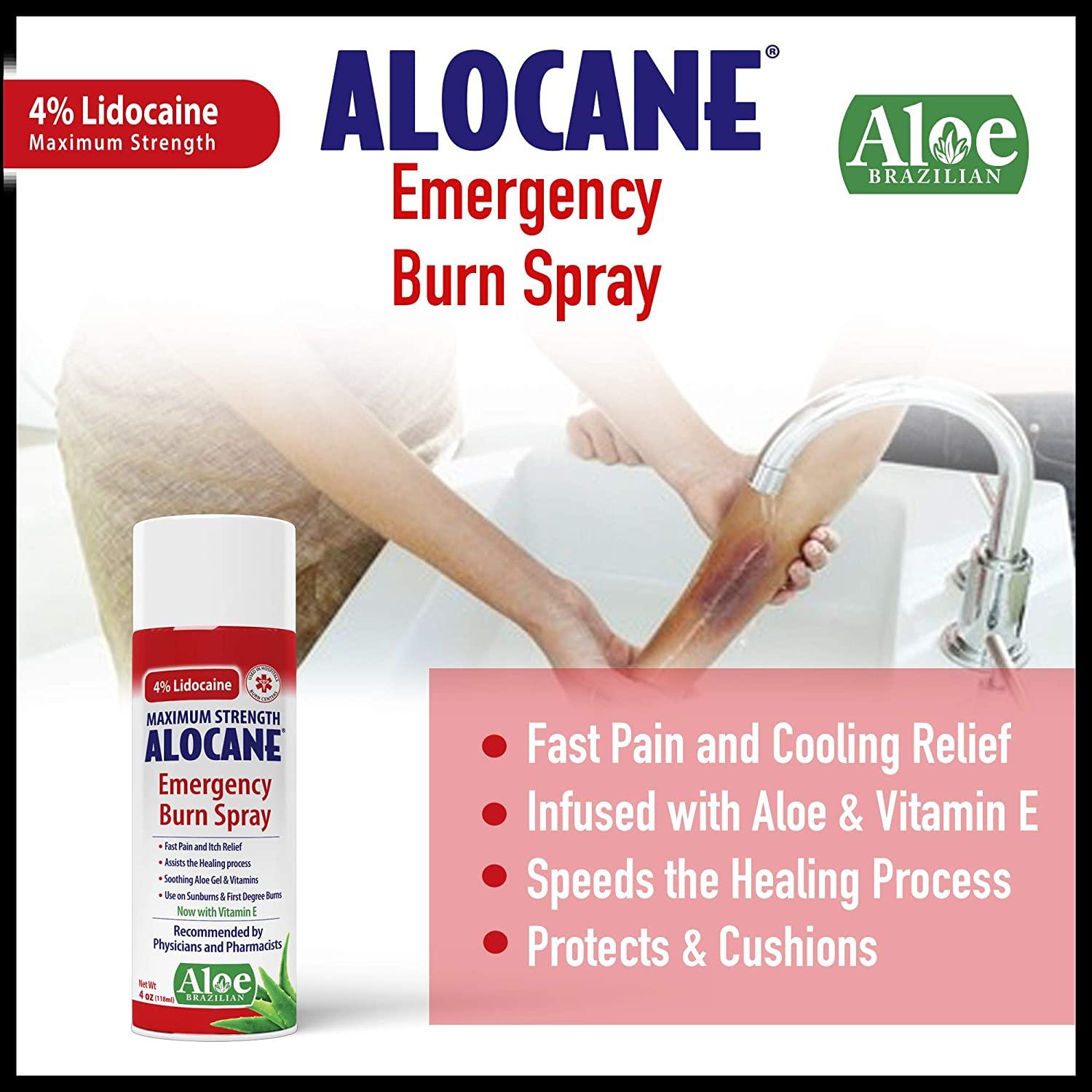 ALOCANE Emergency Burn Spray - 4% Lidocaine Max Strength for Fast Pain ...