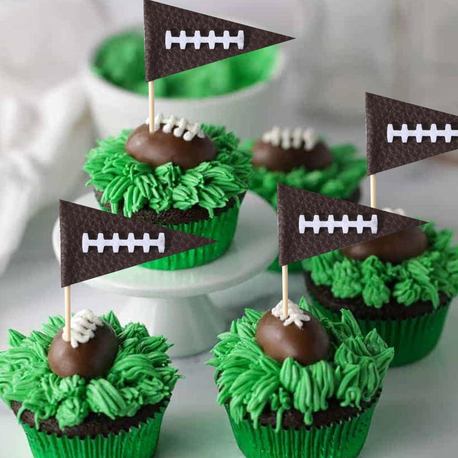 10Pcs Leather Football Cupcake Toppers - Football Themed Birthday Party ...