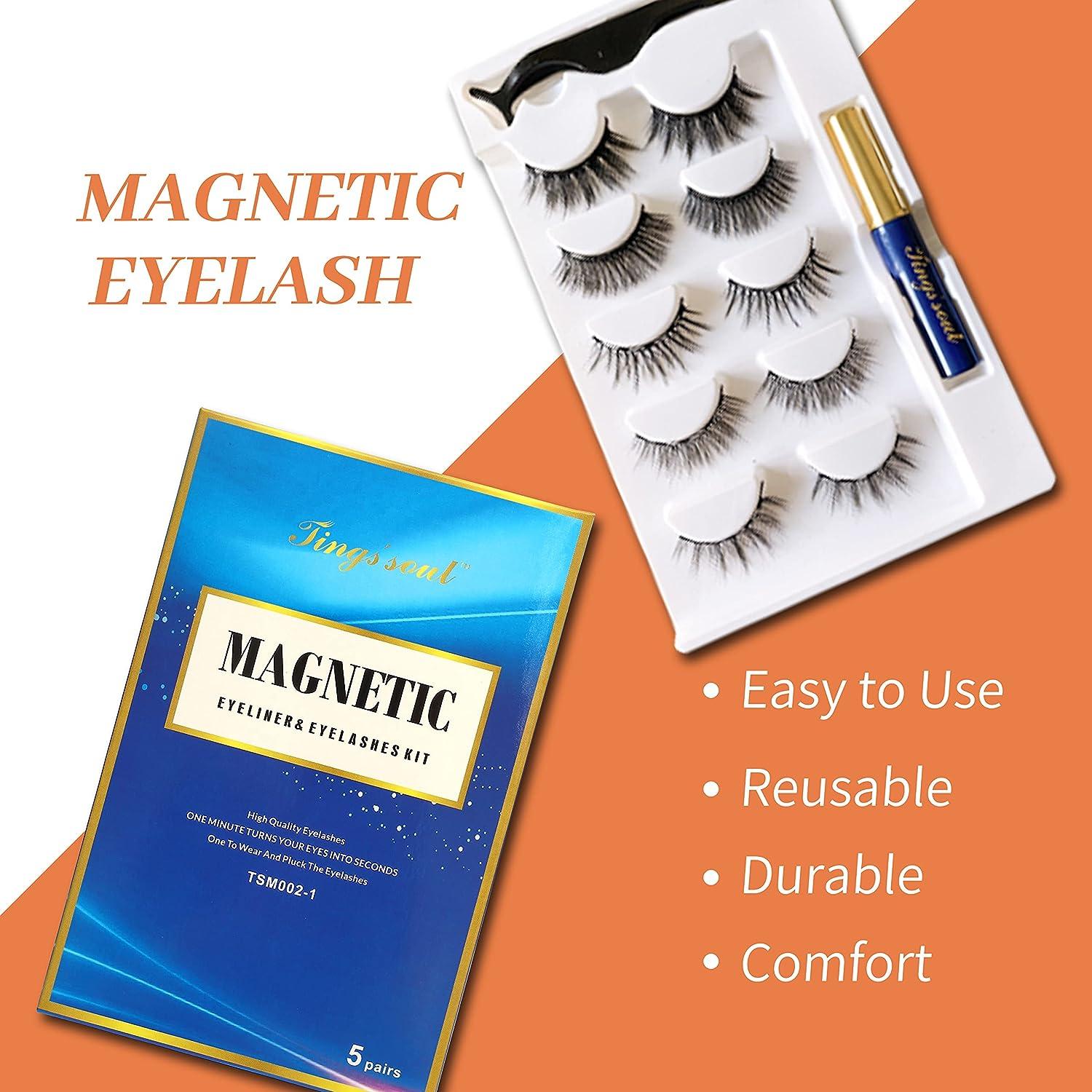 TING'S SOUL Magnetic Eyelashes - 5 Pairs/ Style A - Natural 3D Lashes ...