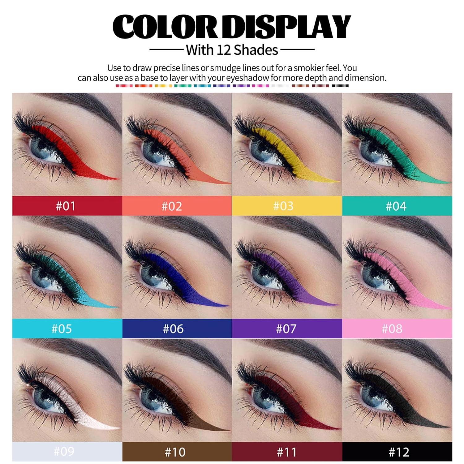 12 Colors Waterproof Liquid Eyeliner Set - Long-Lasting Matte Eyeliner ...