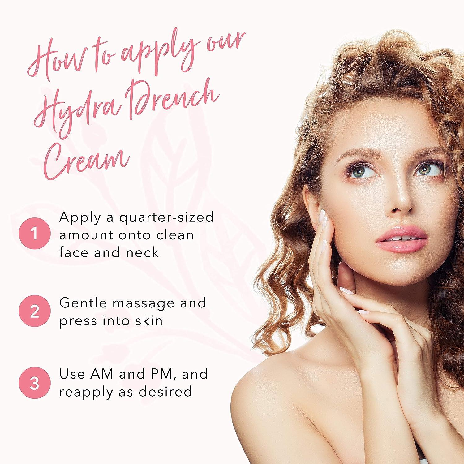 100% Pure Hydra Drench Cream with Hyaluronic Acid & Rose Water - 1.4 Fl ...