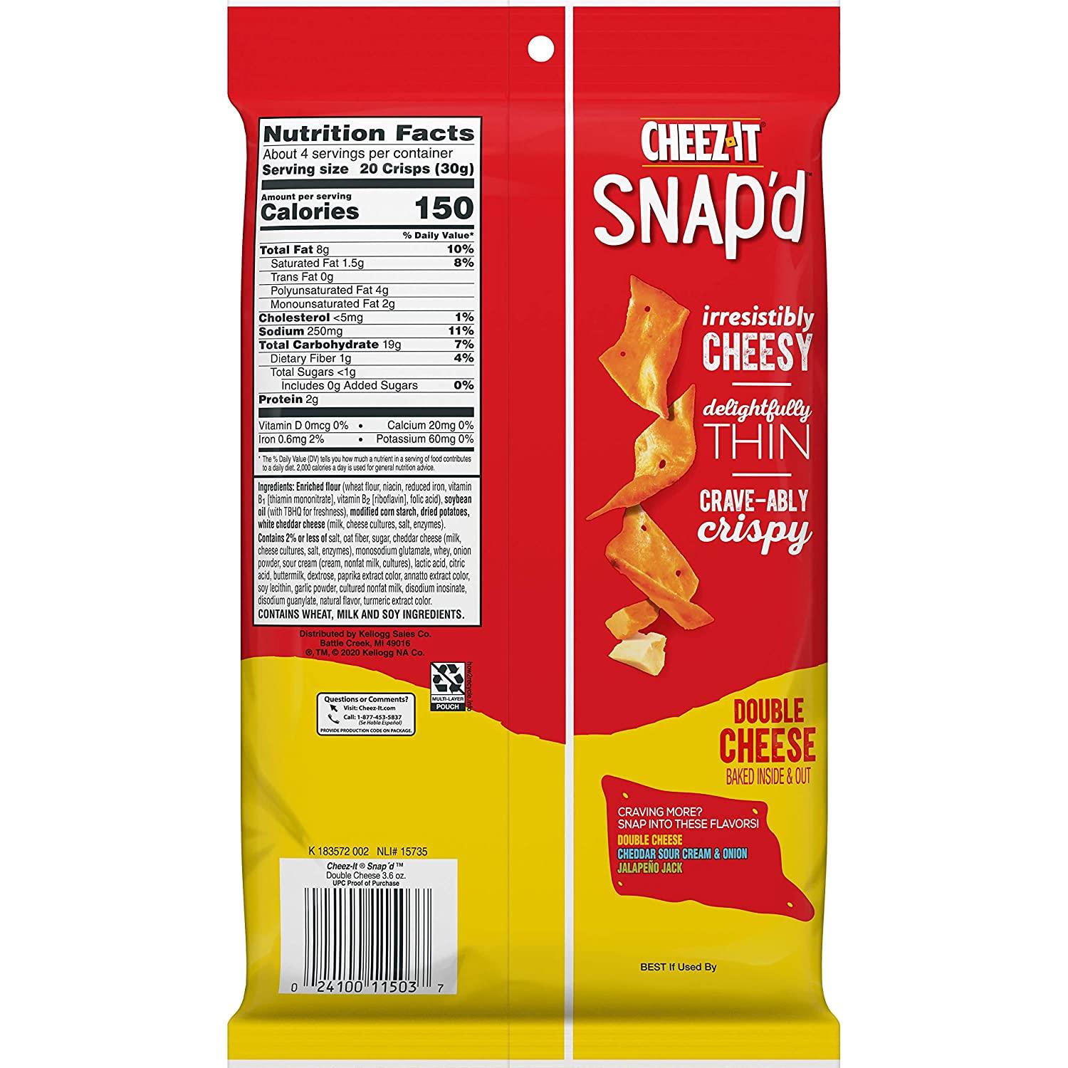 Cheez-It Snap'd Double Cheese Baked Snacks - 3.6oz Pouch (Pack of 6 ...