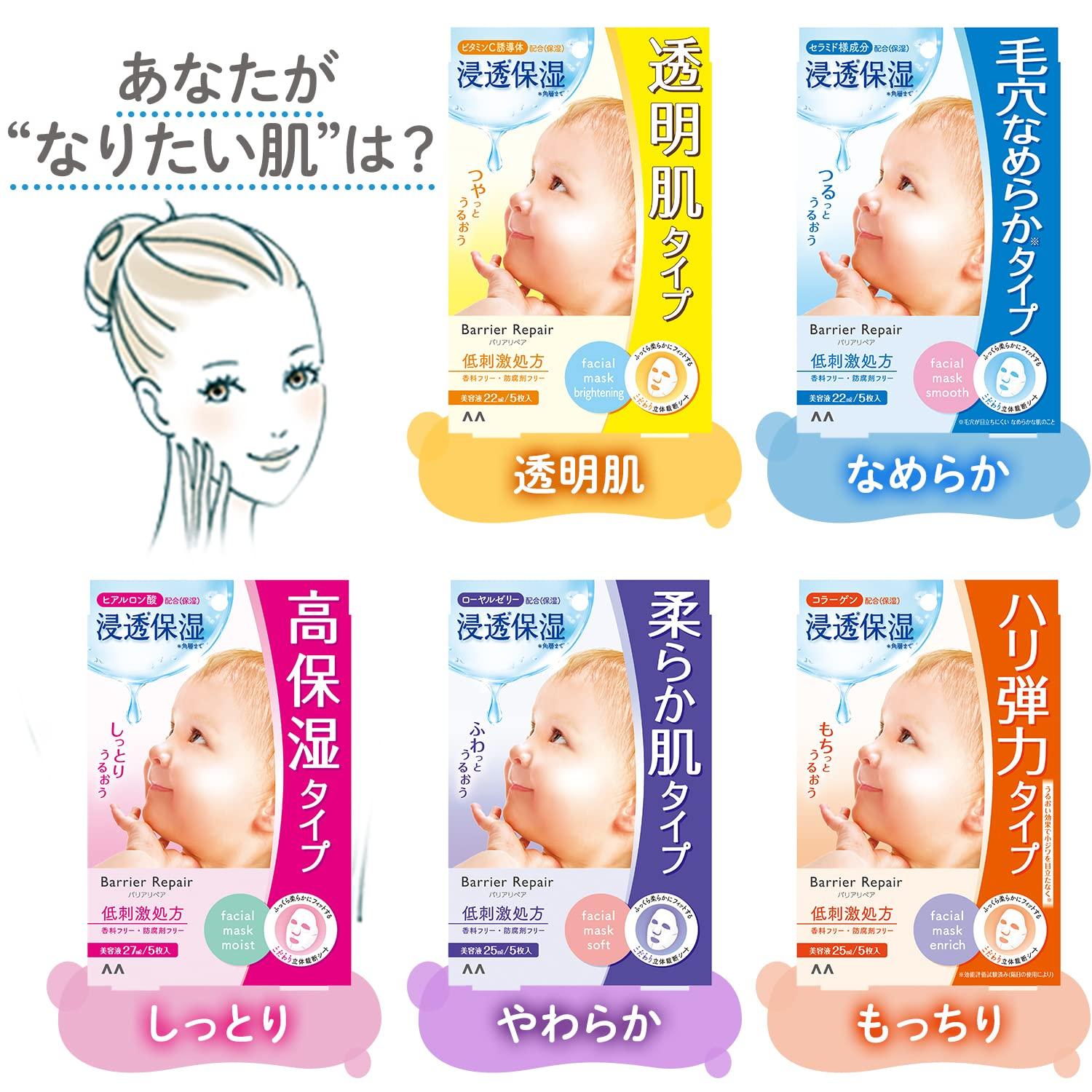 Mandom Barrier Repair Facial Mask - 5 Sheets (22ml Each) for Smooth ...