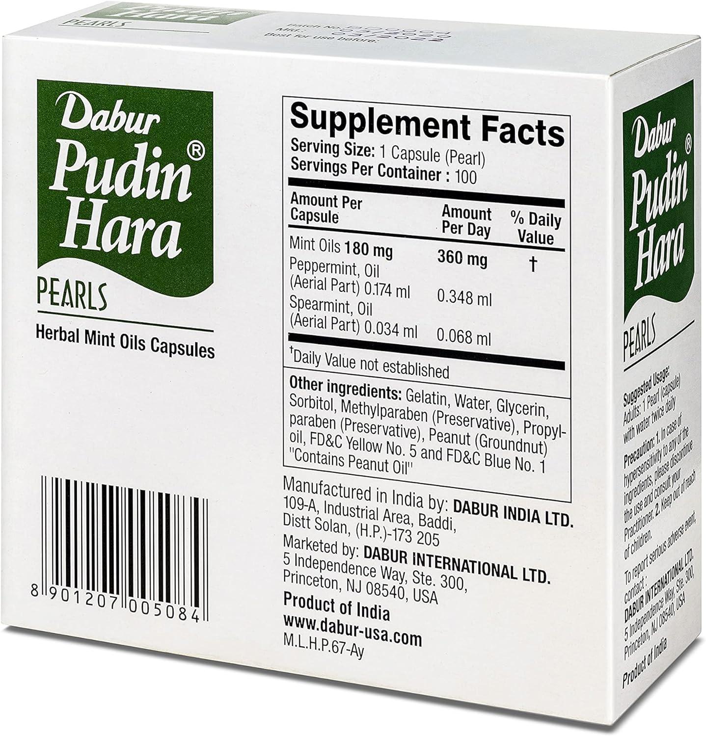 Dabur Pudin Hara Pearls - 100 Count Pack of 10 Digestive Care ...