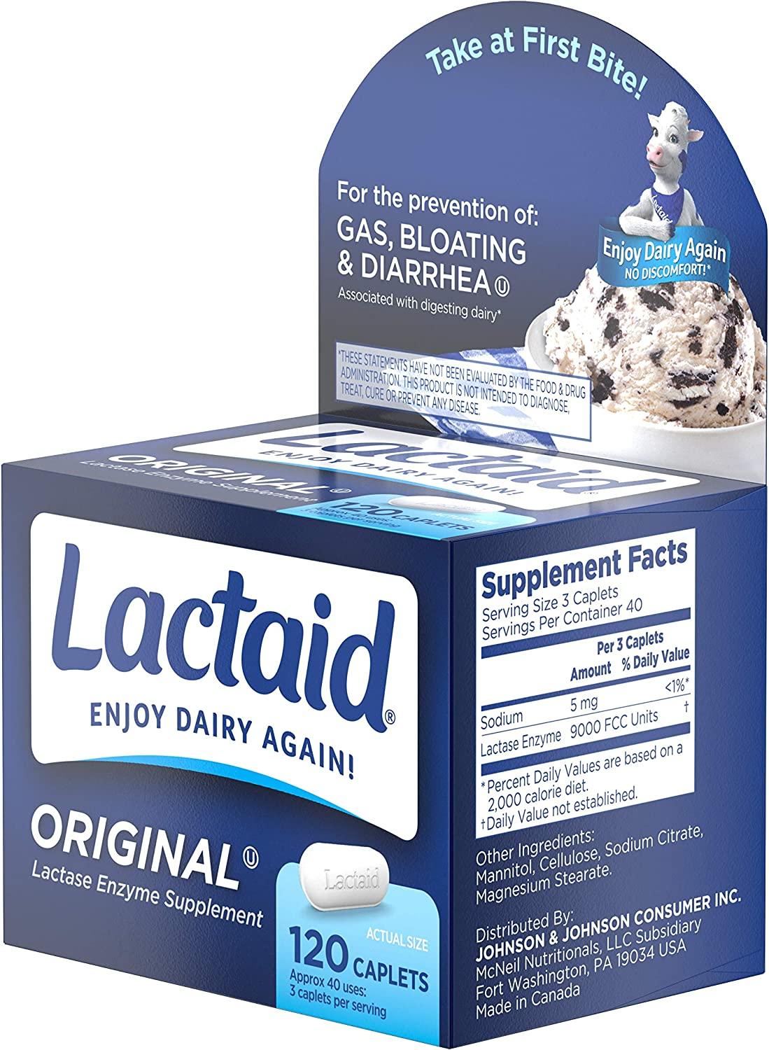 Lactaid Original Strength 120 ct Lactose Intolerance Relief Caplets ...