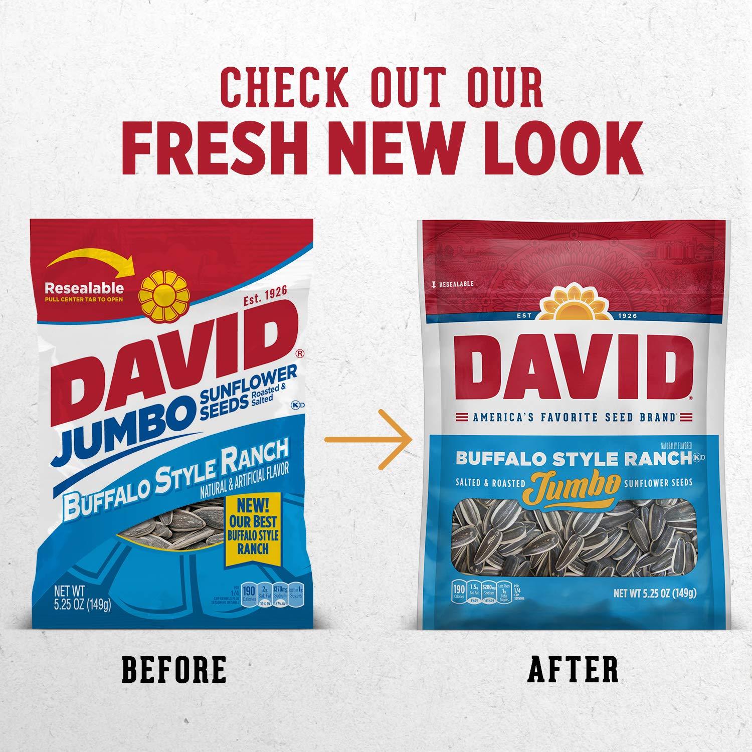 DAVID Seeds Roasted & Salted Buffalo Style Ranch Jumbo Sunflower Seeds ...