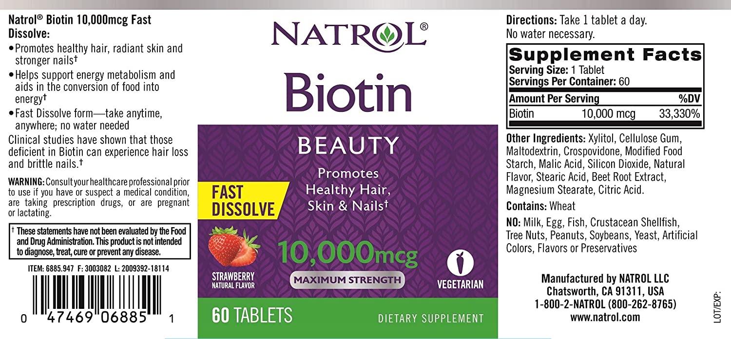 Natrol Biotin Beauty Tablets - 10,000mcg for Healthy Hair, Skin & Nails ...