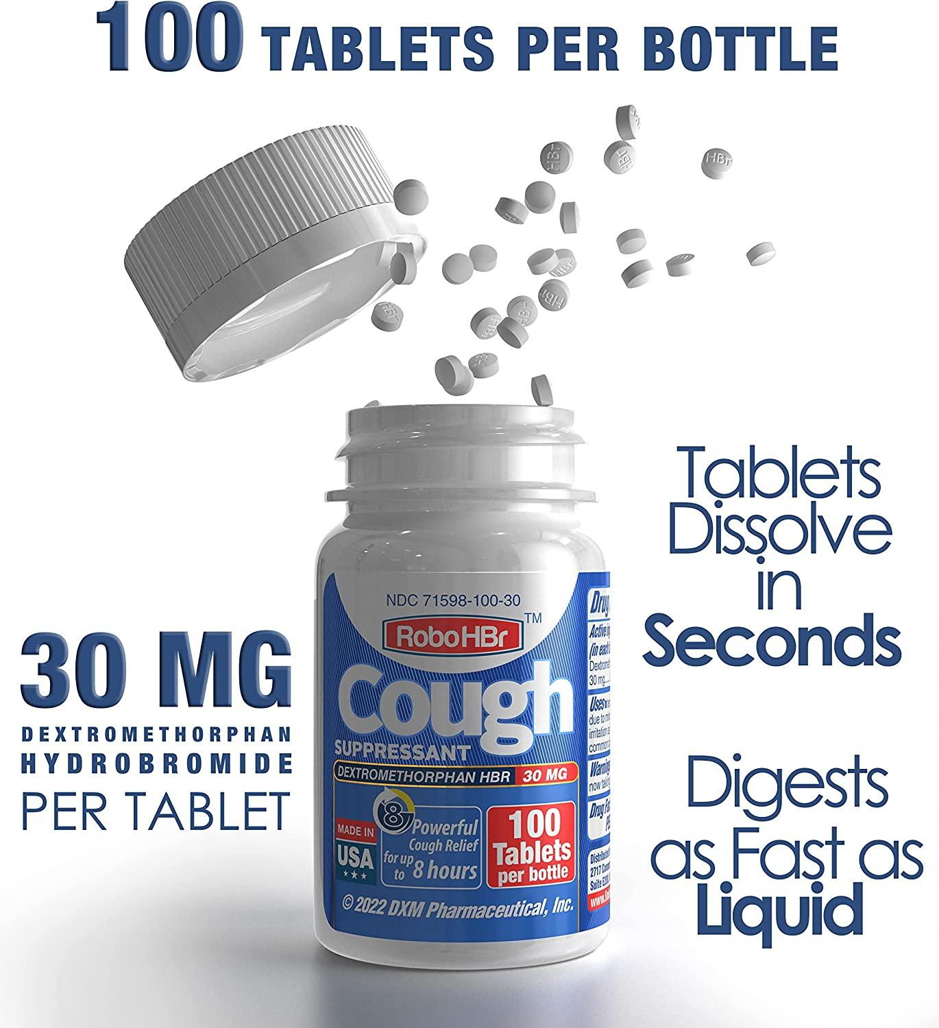 RoboHBr Cough Suppressant 30mg Dextromethorphan HBr - 100 Tablets | Buy Now with Express ...