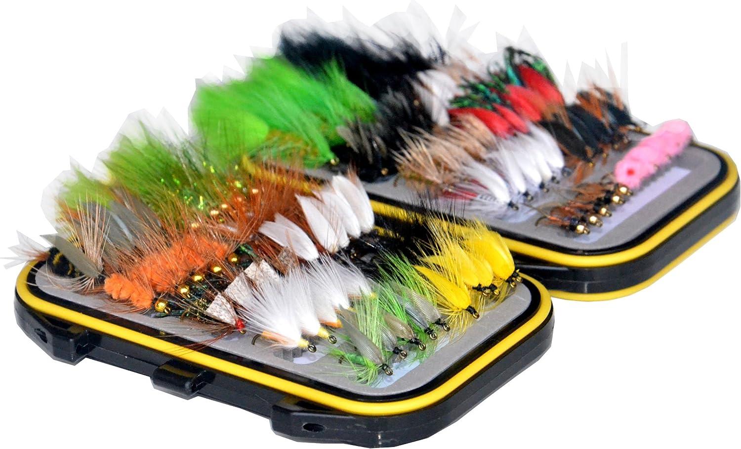 Outdoor Planet Waterproof Fly Box with 100 Trout Flies + Pocket Box ...