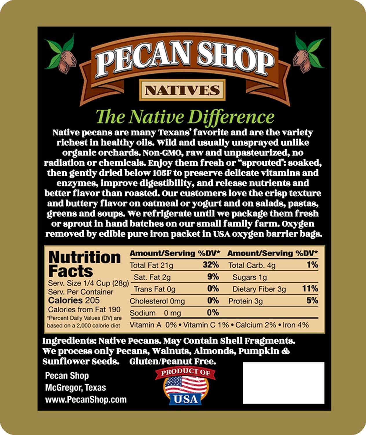 Pecan Shop Unsated Sprouted Raw Texas Native Pecans - 2 Pound Unsalted ...