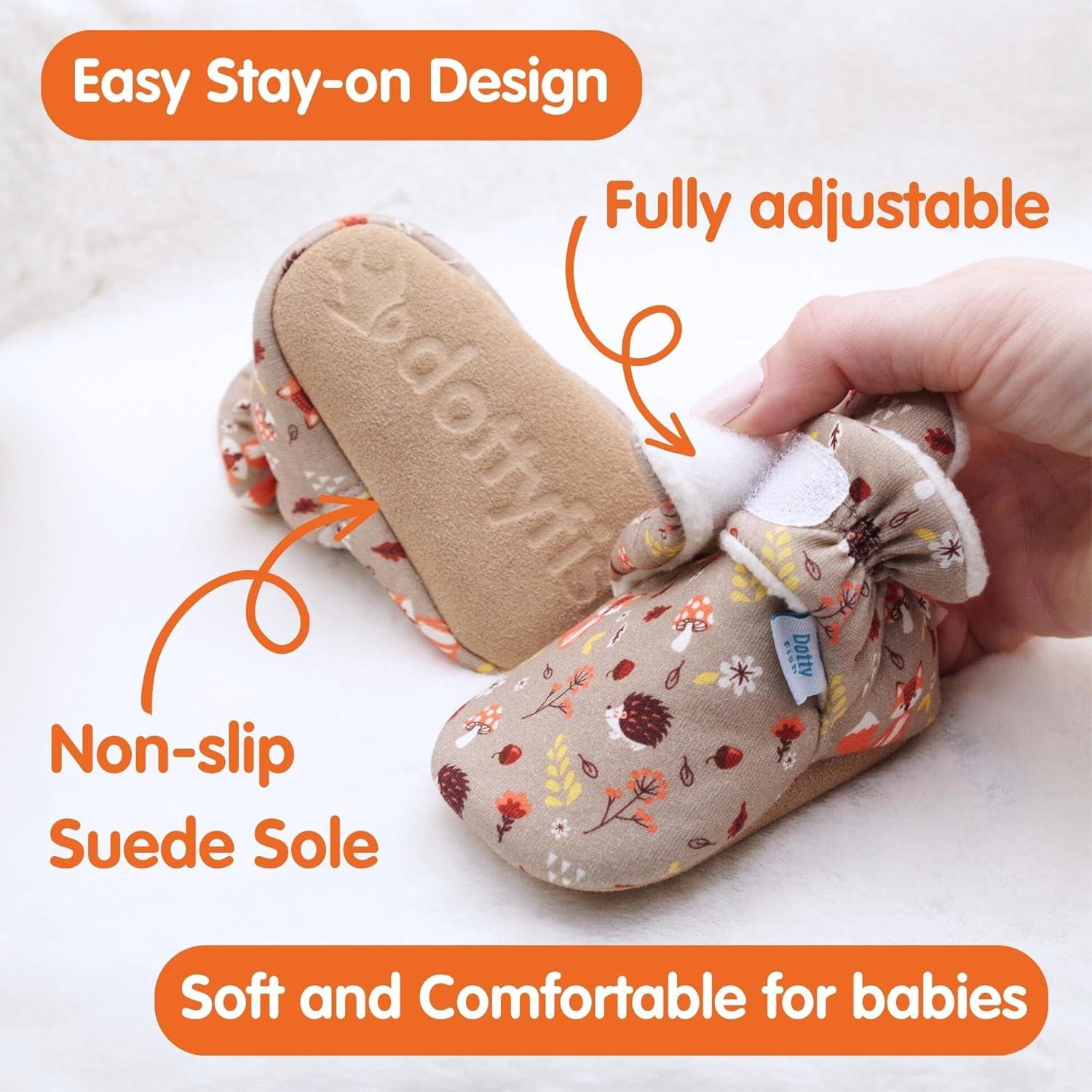 Dotty Fish Cotton Baby Booties with Suede Sole, Warm Fleece Lining ...