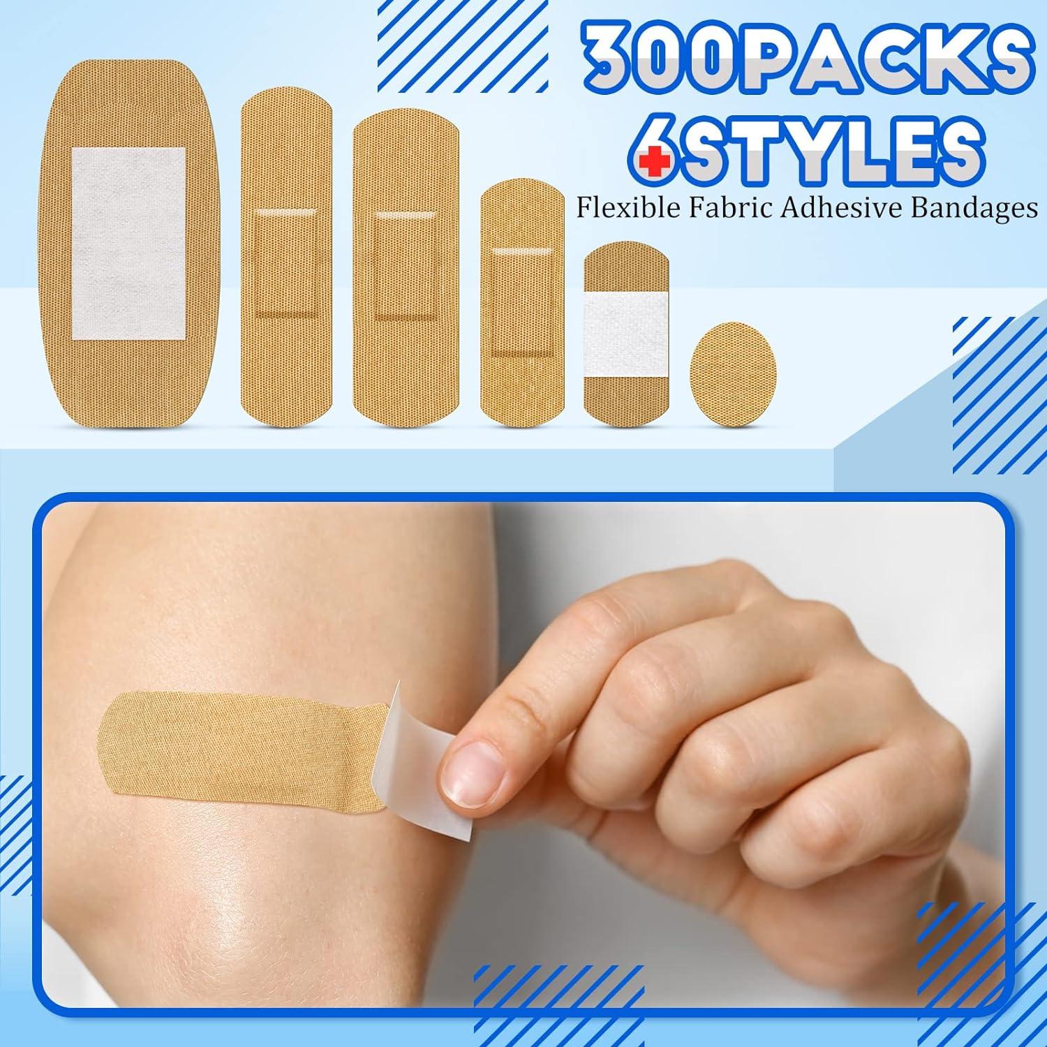 Assorted Flexible Fabric Adhesive Bandages Variety Pack - 300 Pieces ...