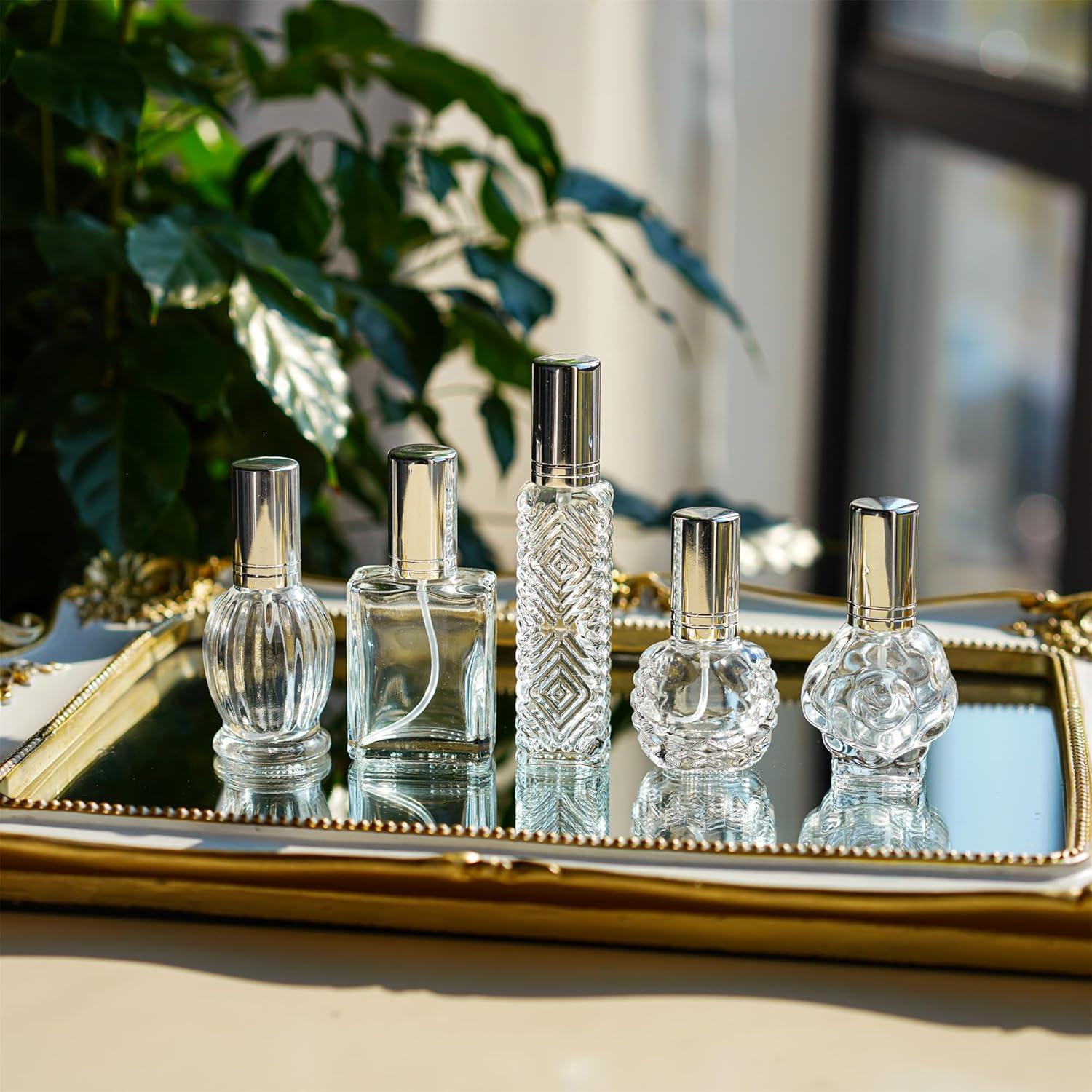 H&D Crystal Vintage Refillable Perfume Bottle Set - 5 Glass Atomizers ...