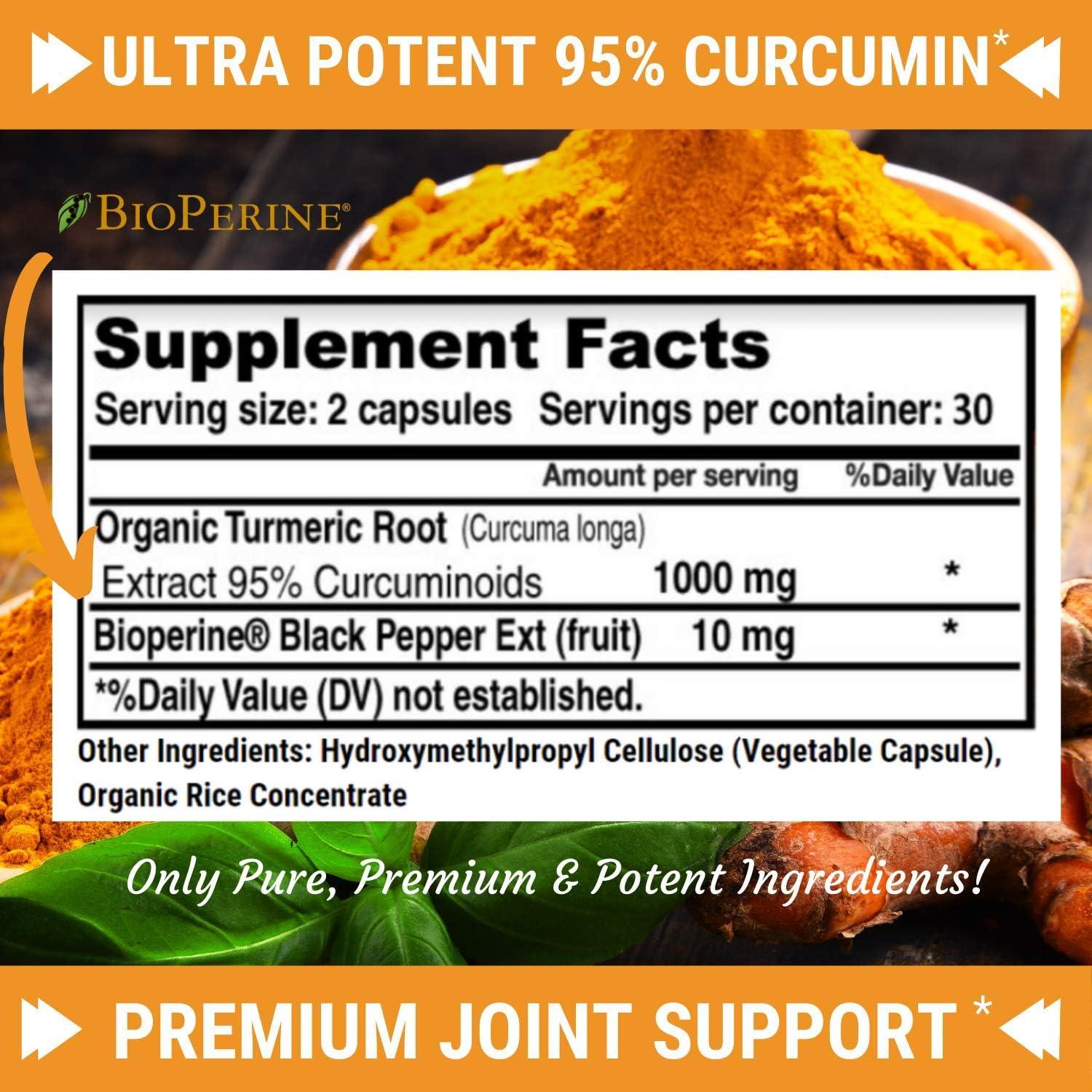 Trucurc Turmeric Curcumin with Black Pepper - 95% Pure Curcumin - Joint ...