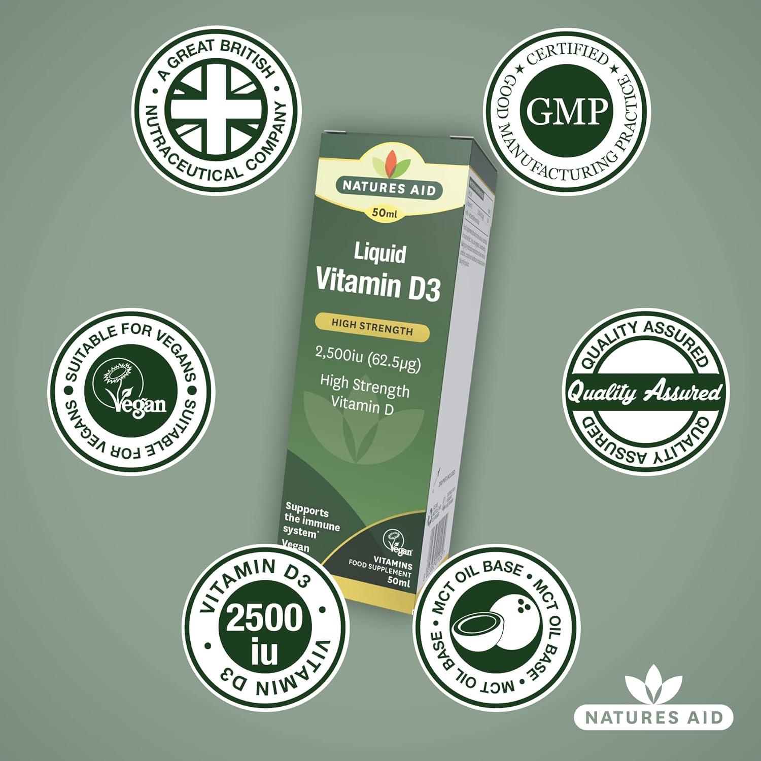 Natures Aid Vegan Vitamin D3 Liquid 2500iu with Dropper - 50ml (Pack of 1) | Buy Now with ...