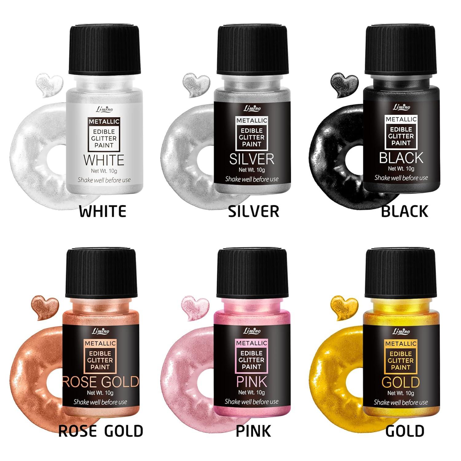 Liquid Edible Glitter - 6 Metallic Colors for Cake Decoration & Baking ...