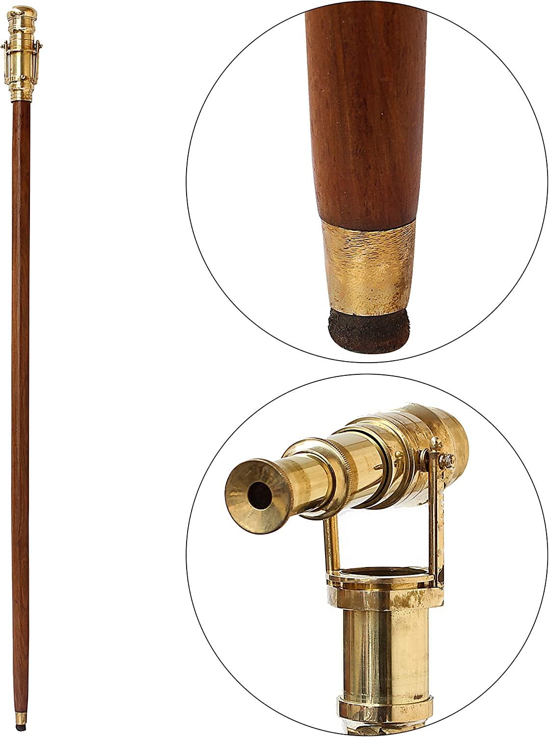 Victorian Walking Cane with Telescope Brass Handle Foldable Nautical ...